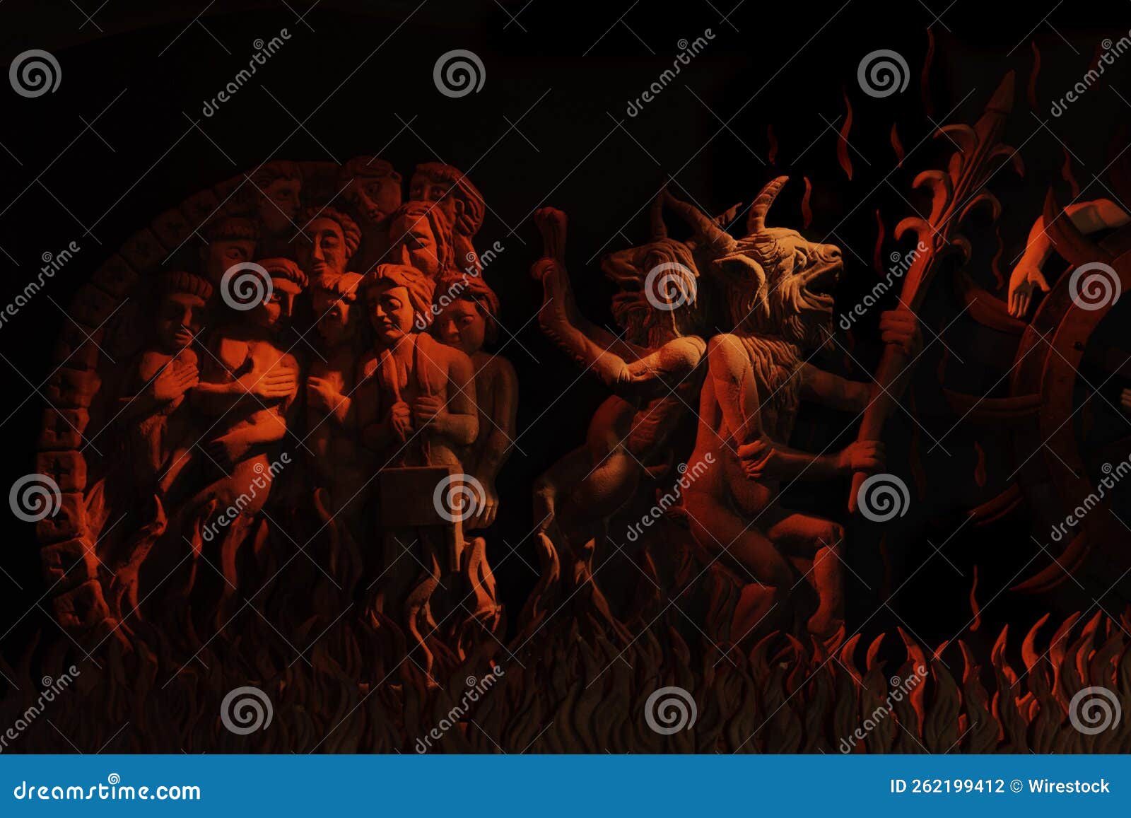 Stone Demons in Hell with Red Light Editorial Photography - Image of ...