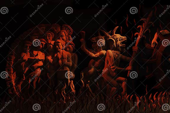 Stone Demons in Hell with Red Light Editorial Photography - Image of ...