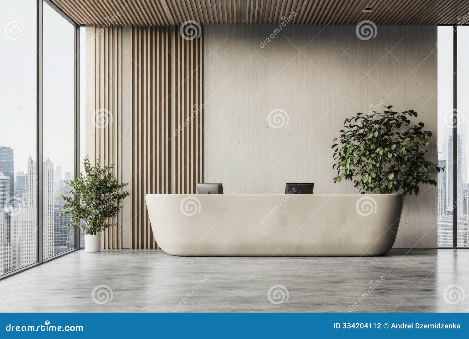 With a Stone Desk and Two Monitors, this Office Interior Has a Stylish ...