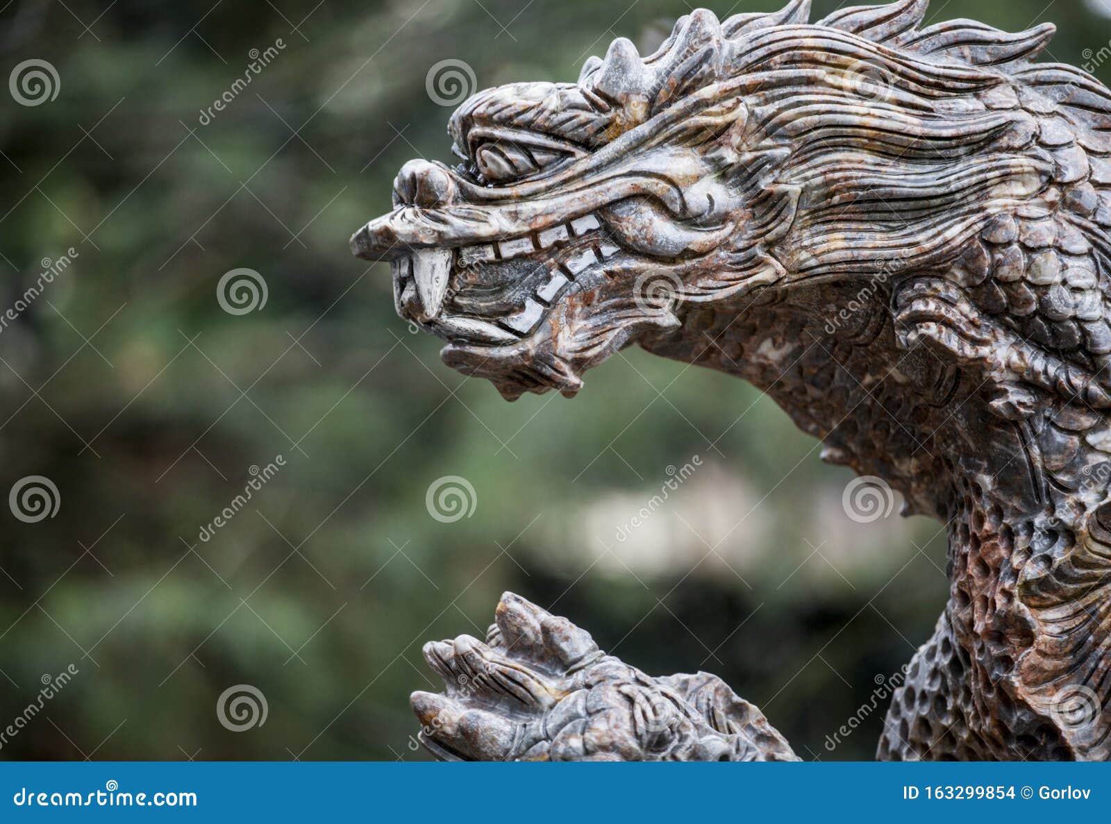 Stone Dragon Statue Tree Background Stock Photo - Image of decoration ...