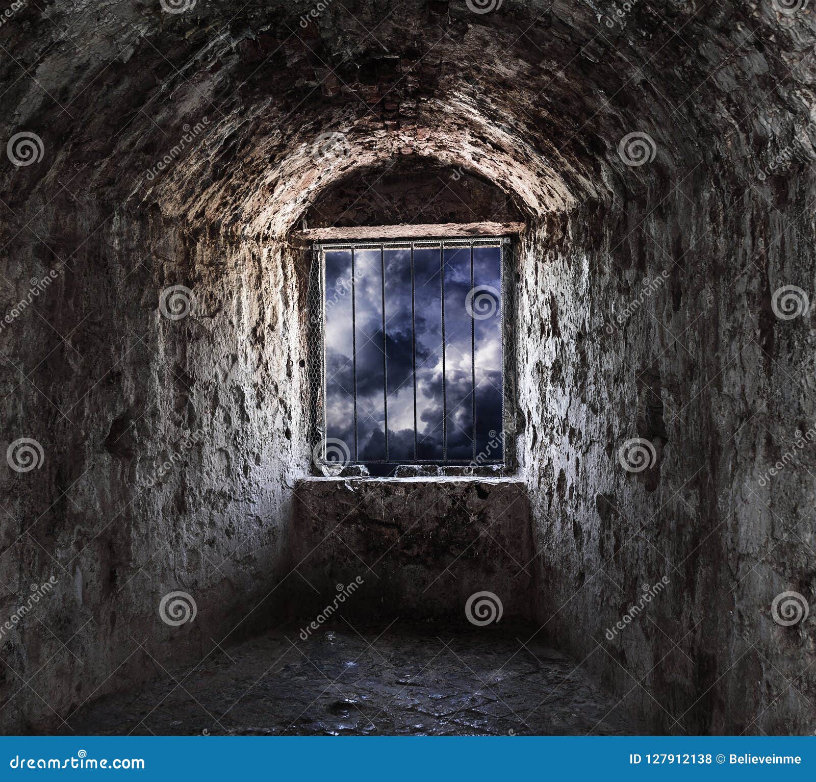 Stone Dungeon with Window and Bars. Stock Photo - Image of abandoned ...
