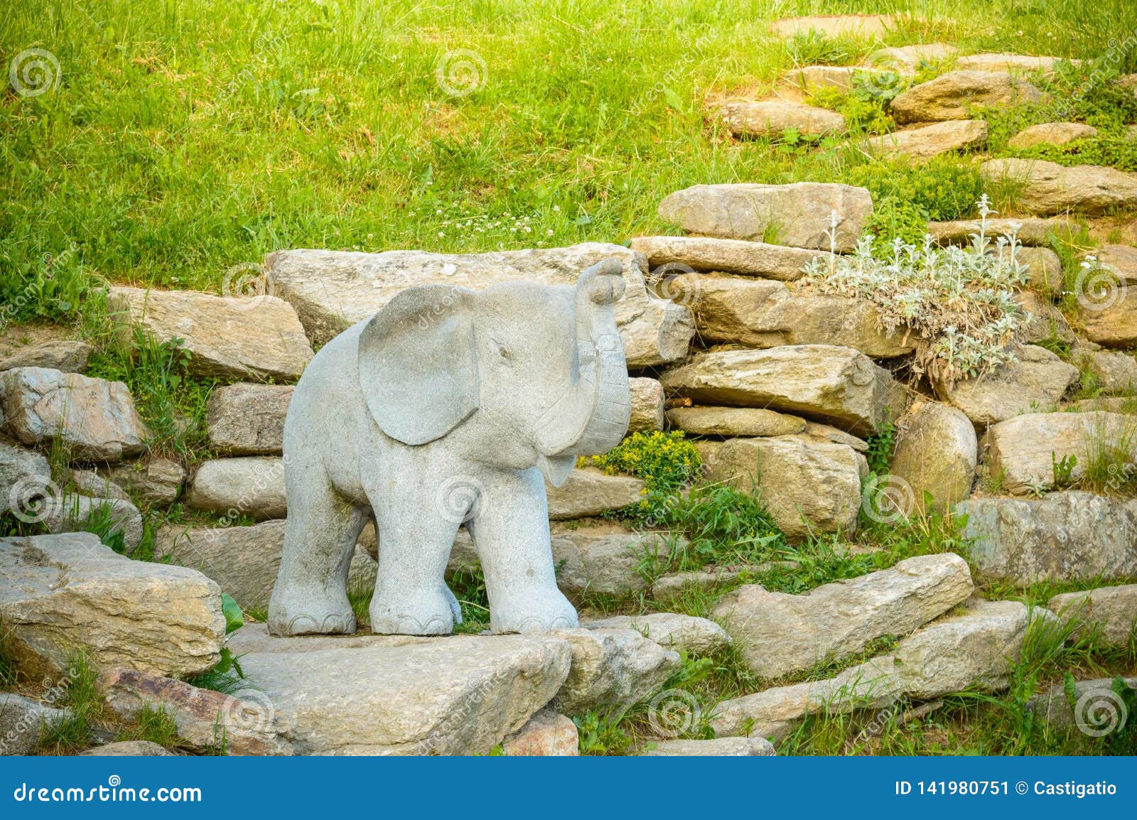 A Stone Elephant Standing on a Tourist Path Stock Image - Image of ...