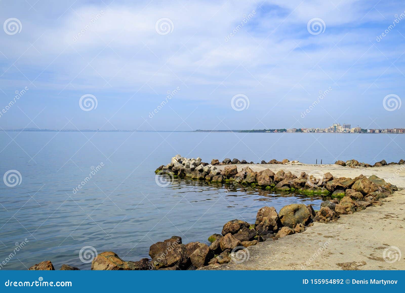 Stone Embankment and Calm Sea Stock Photo - Image of ocean, cloudy ...