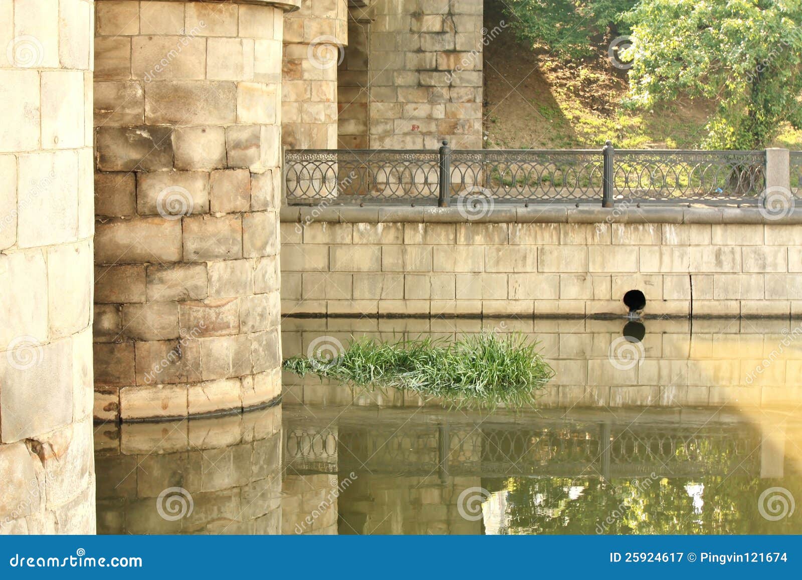 Stone Embankment with Metal Railings Stock Image - Image of view, river ...