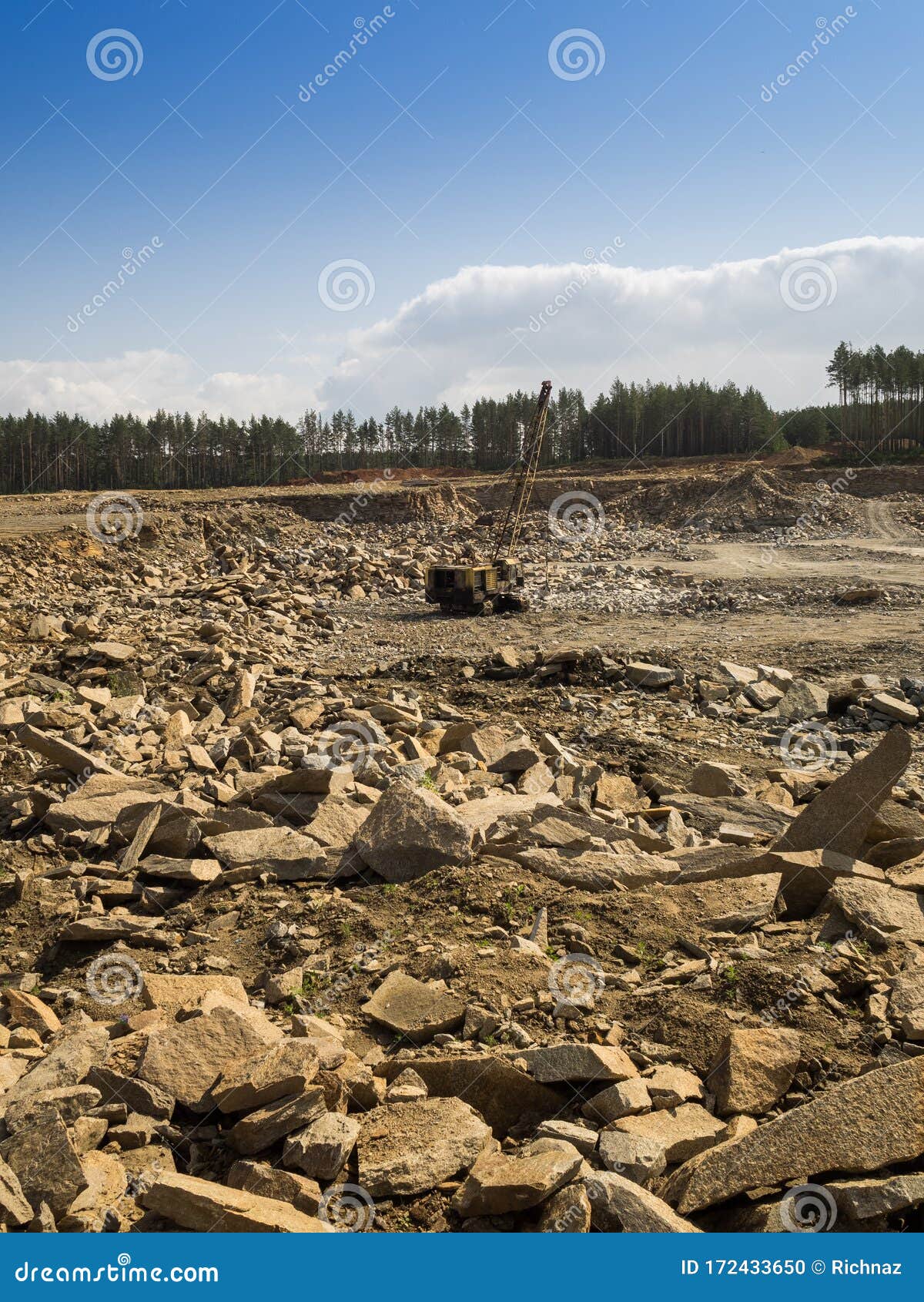 Stone Extraction from Quarry Artificial. Excavator Working in the Pit ...
