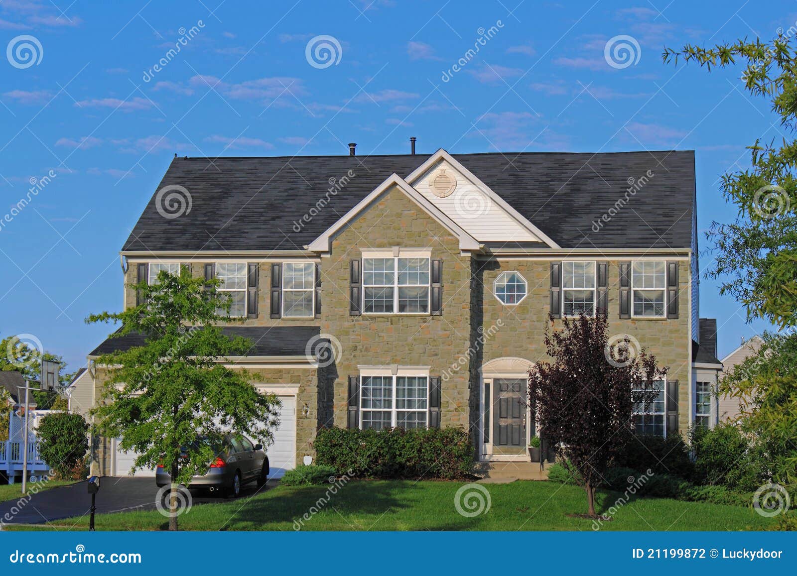 Stone Faced Suburban Residential House Stock Photo - Image of refinance ...
