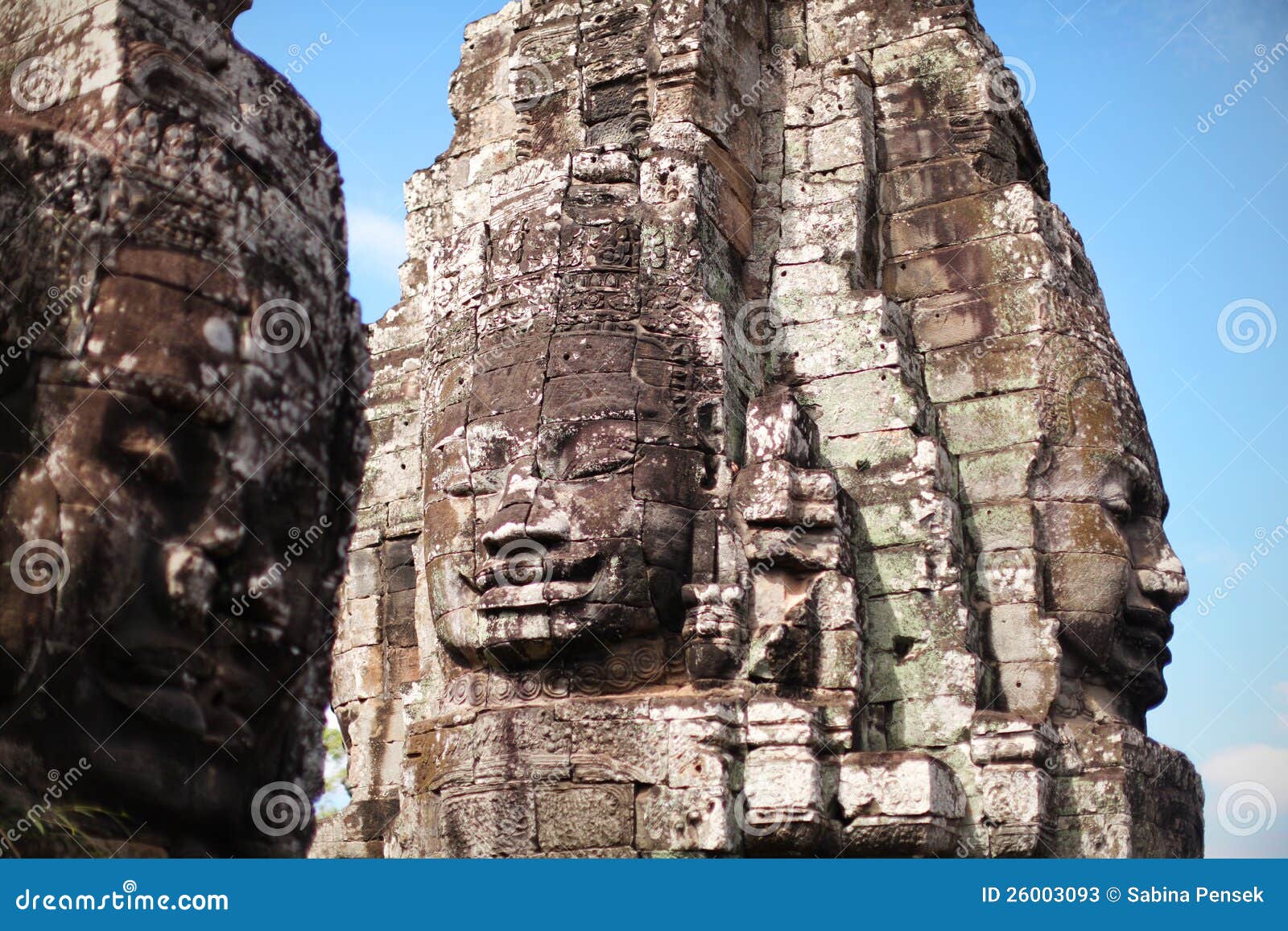 Stone Faces at Bayon Temple in Angkor Wat, Cambodi Stock Image - Image ...