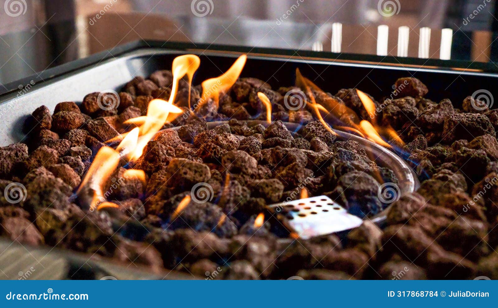 Stone Firepit with Fire Flames. Summer Camping Bonfire. Stock Photo ...