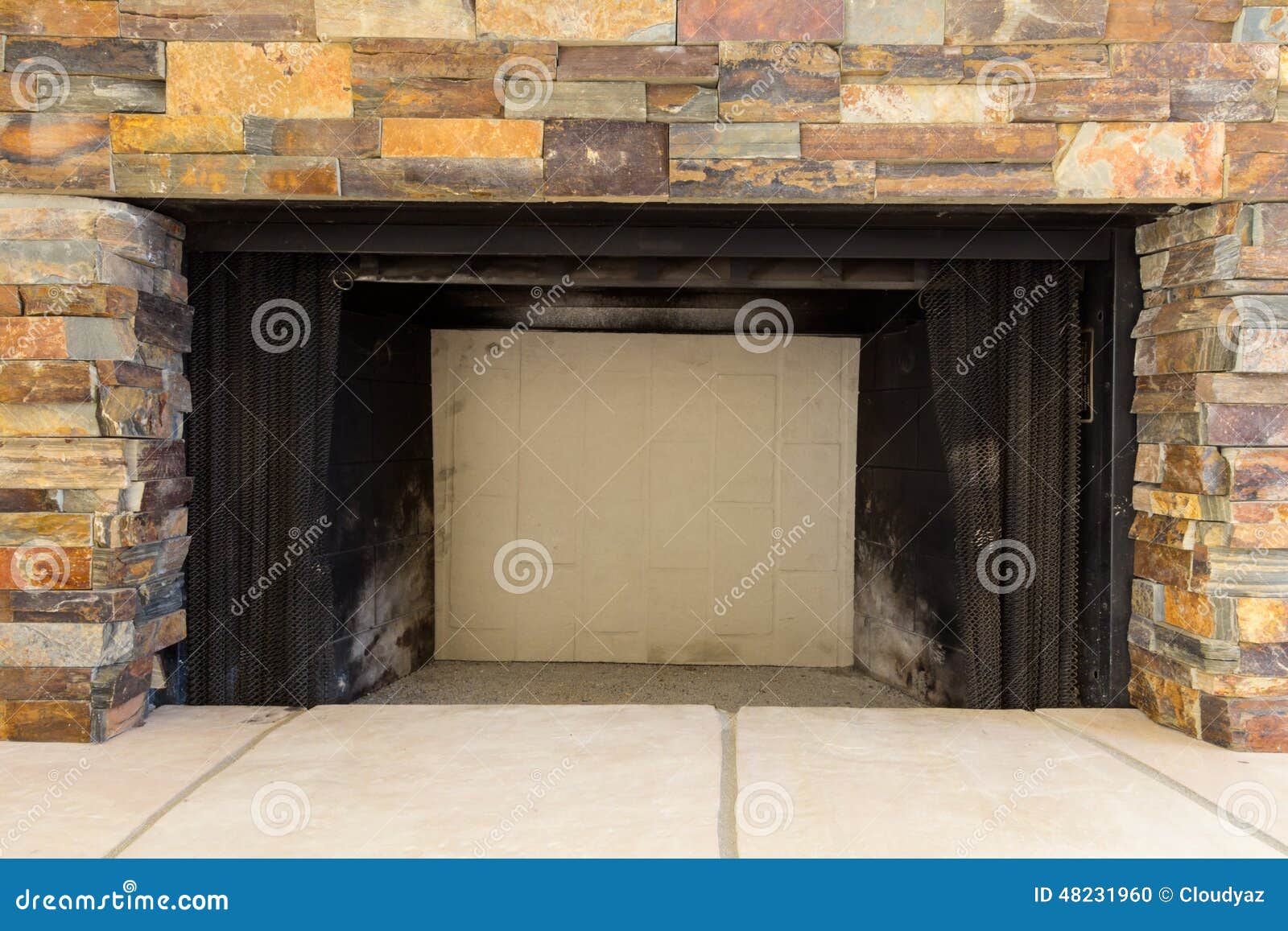 Stone Fireplace Closeup stock photo. Image of livingroom - 48231960