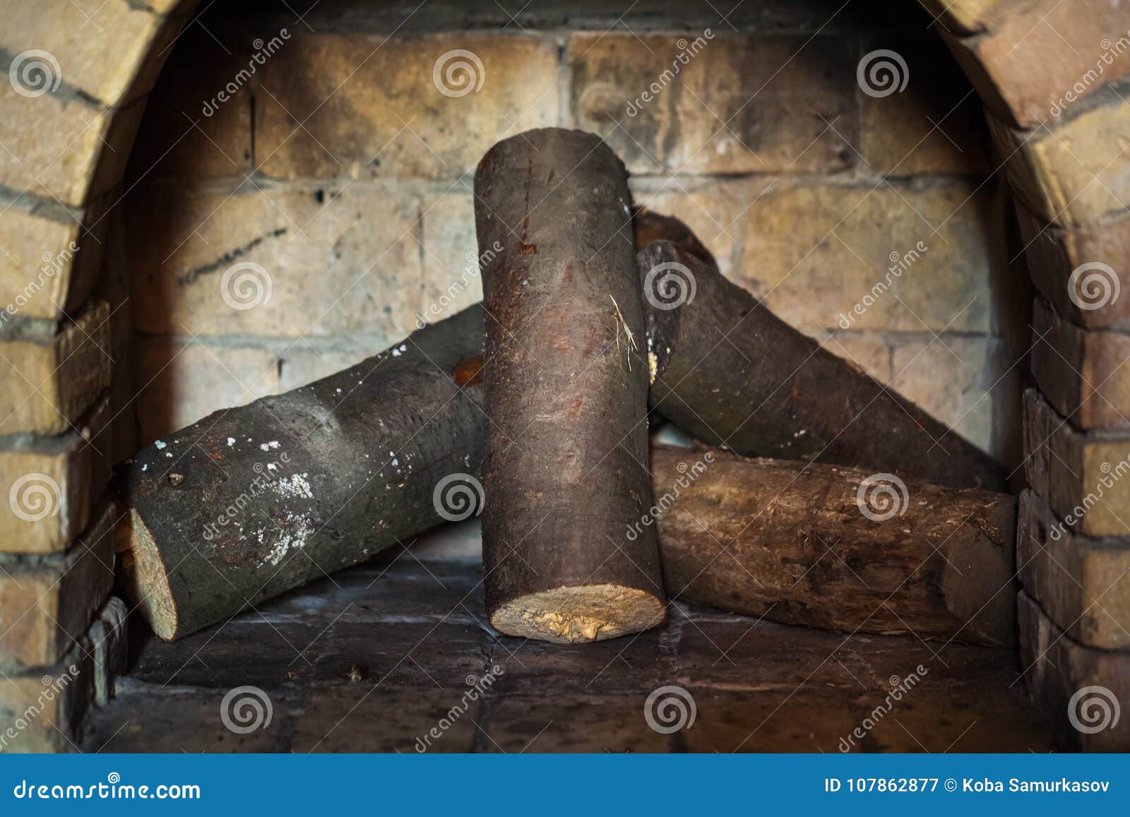 Stone Fireplace with Firewood without Fire, Winter Stock Image - Image ...