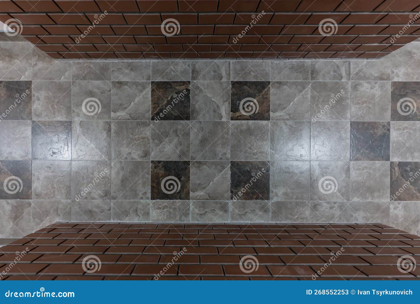Stone Floor Texture in Corridor. Overhead View with Red Brick Walls ...