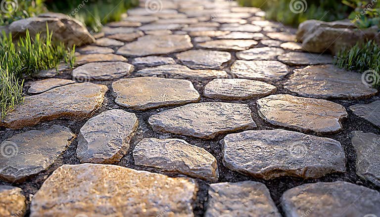 Stone Footpath Pattern Rock Sidewalk Architecture Rough Grass Generated ...