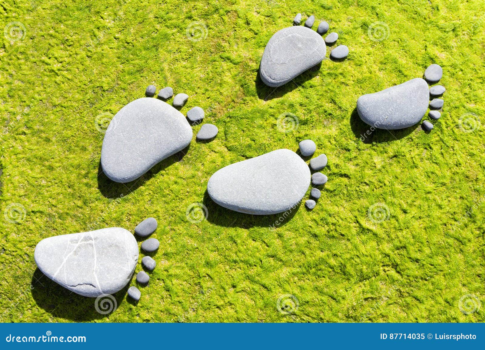 Stone footprints on green stock image. Image of sandstone - 87714035