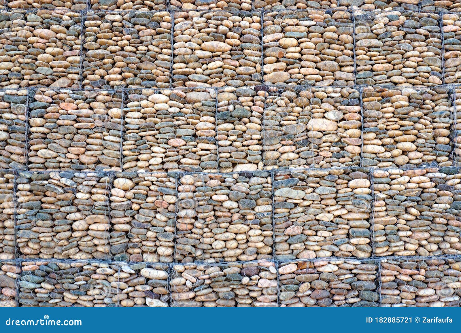 Stone Gabion Wall Texture Background. Fence from Mesh and Stone for ...