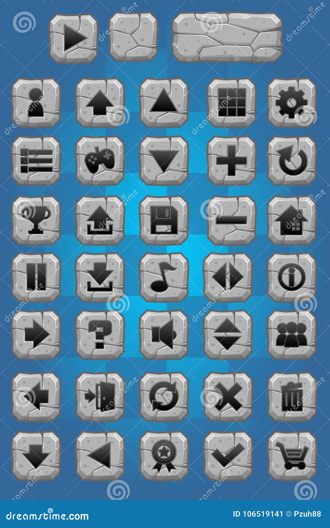 Stone Game Button Complete Set Stock Vector - Illustration of phone ...