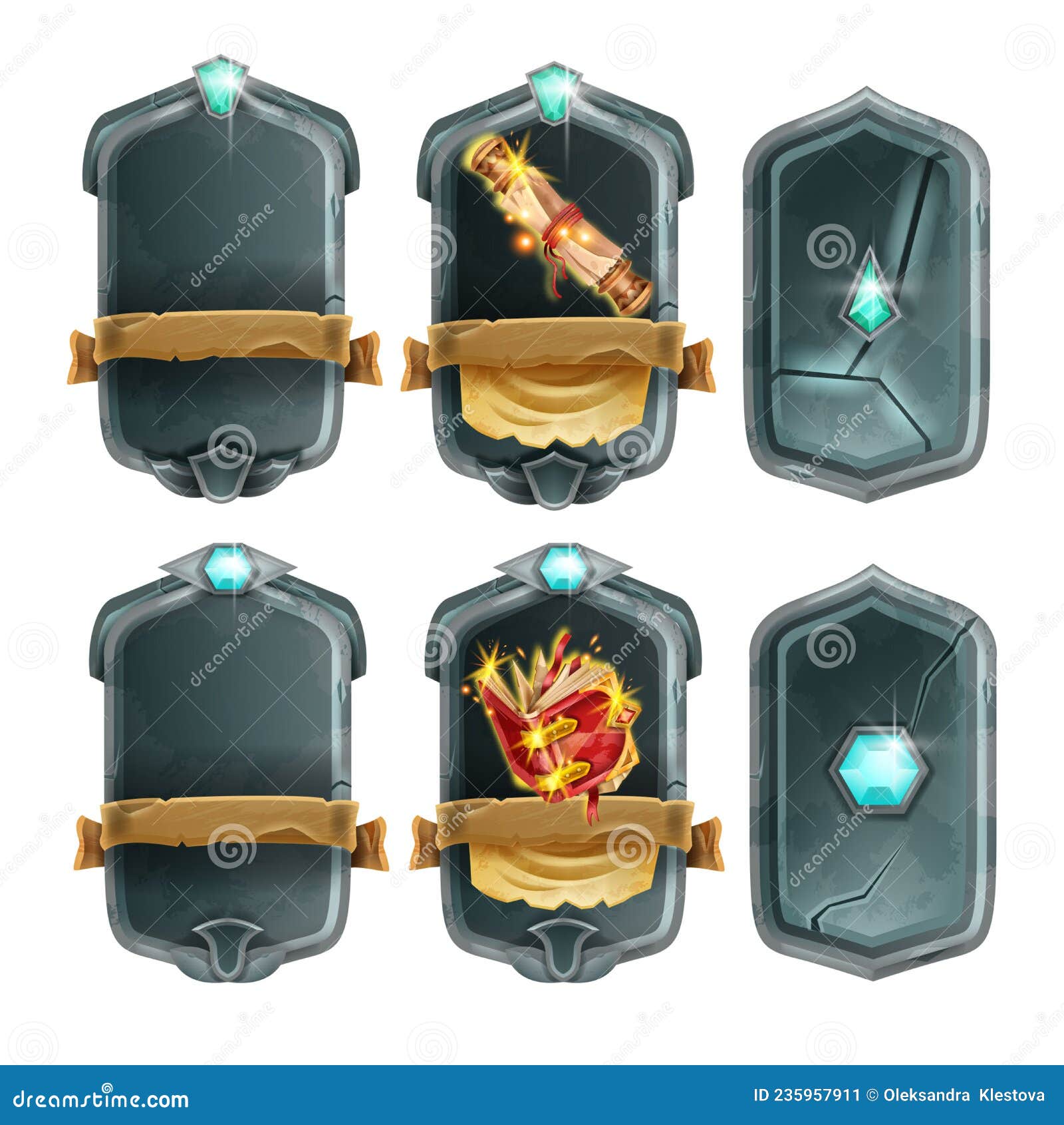 Stone Game Card Set, Vector UI Fantasy Achievement RPG Frame, Ancient ...