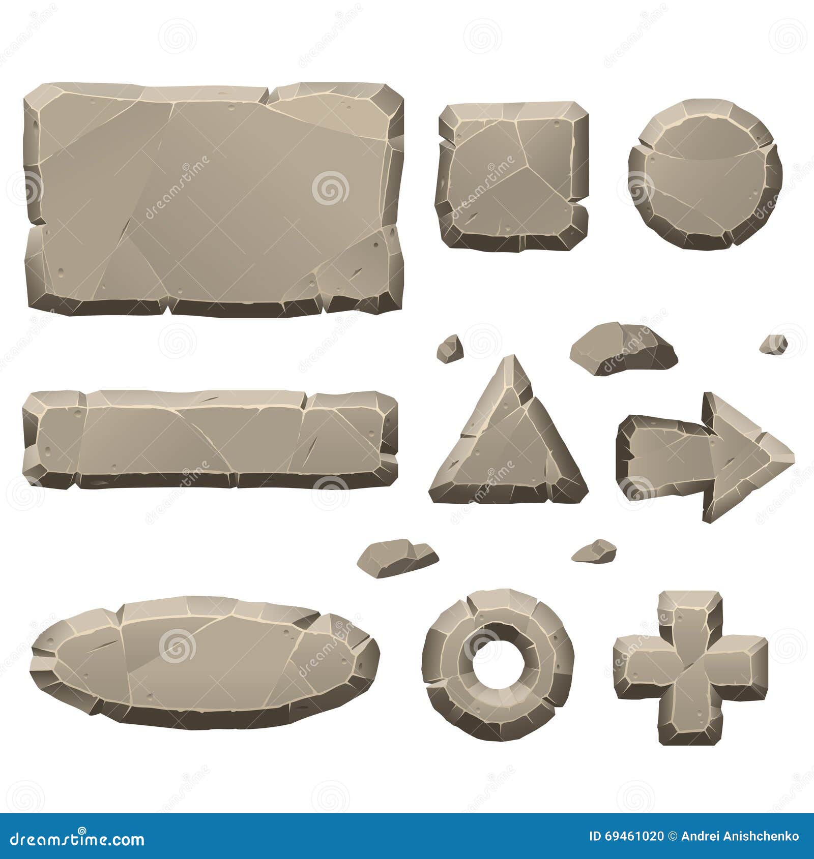 Stone Game Tablets, Cartoon Interface Plaques Set Vector Illustration ...