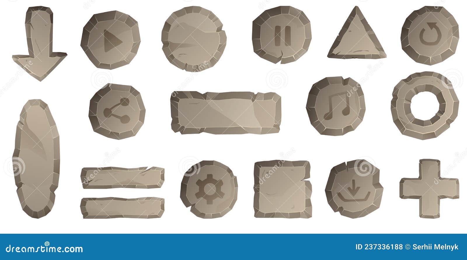 Rock Tablets Cartoon Vector Set. Granite Stone Slab Panels Stems Leaves ...