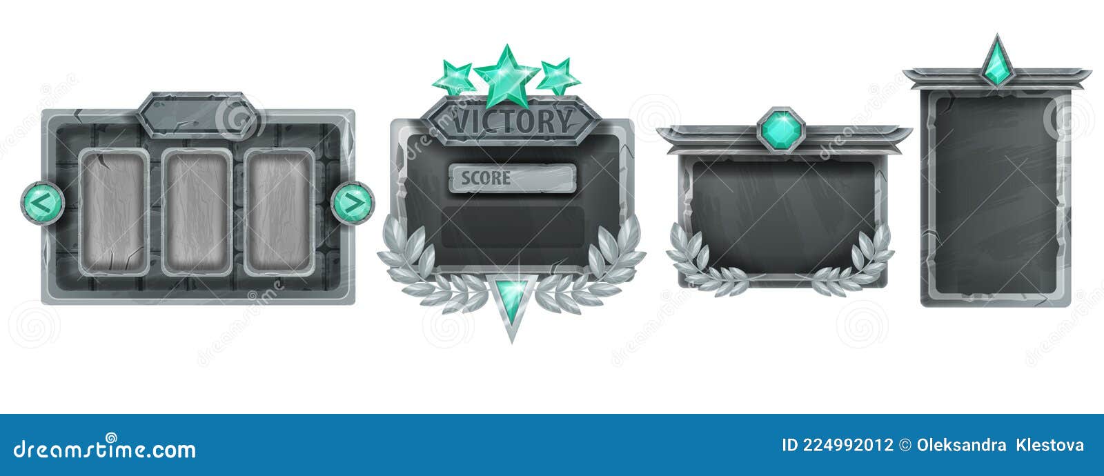 Stone Game UI Frame Set, RPG Rock Interface Menu Panel Kit, Green ...