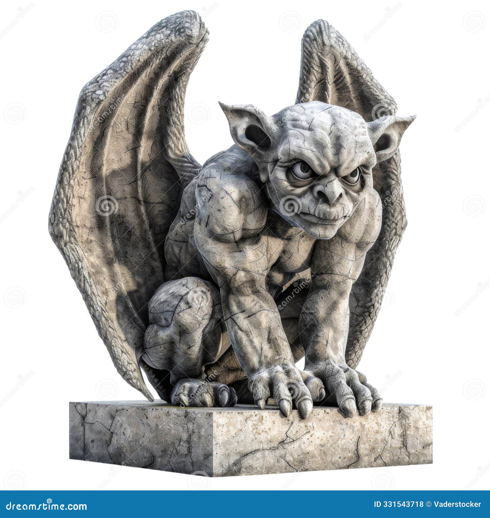 Stone Gargoyle Sculpture with Wings, Sitting on a Base Stock ...