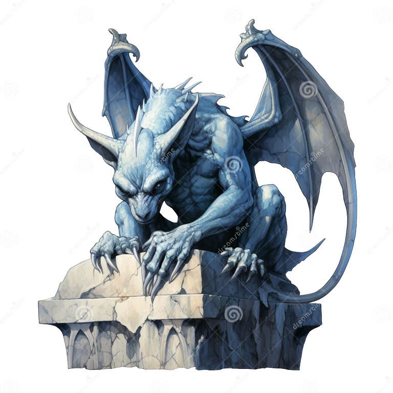 Stone Gargoyle with Wings Perched on a Stone Plinth Stock Photo - Image ...