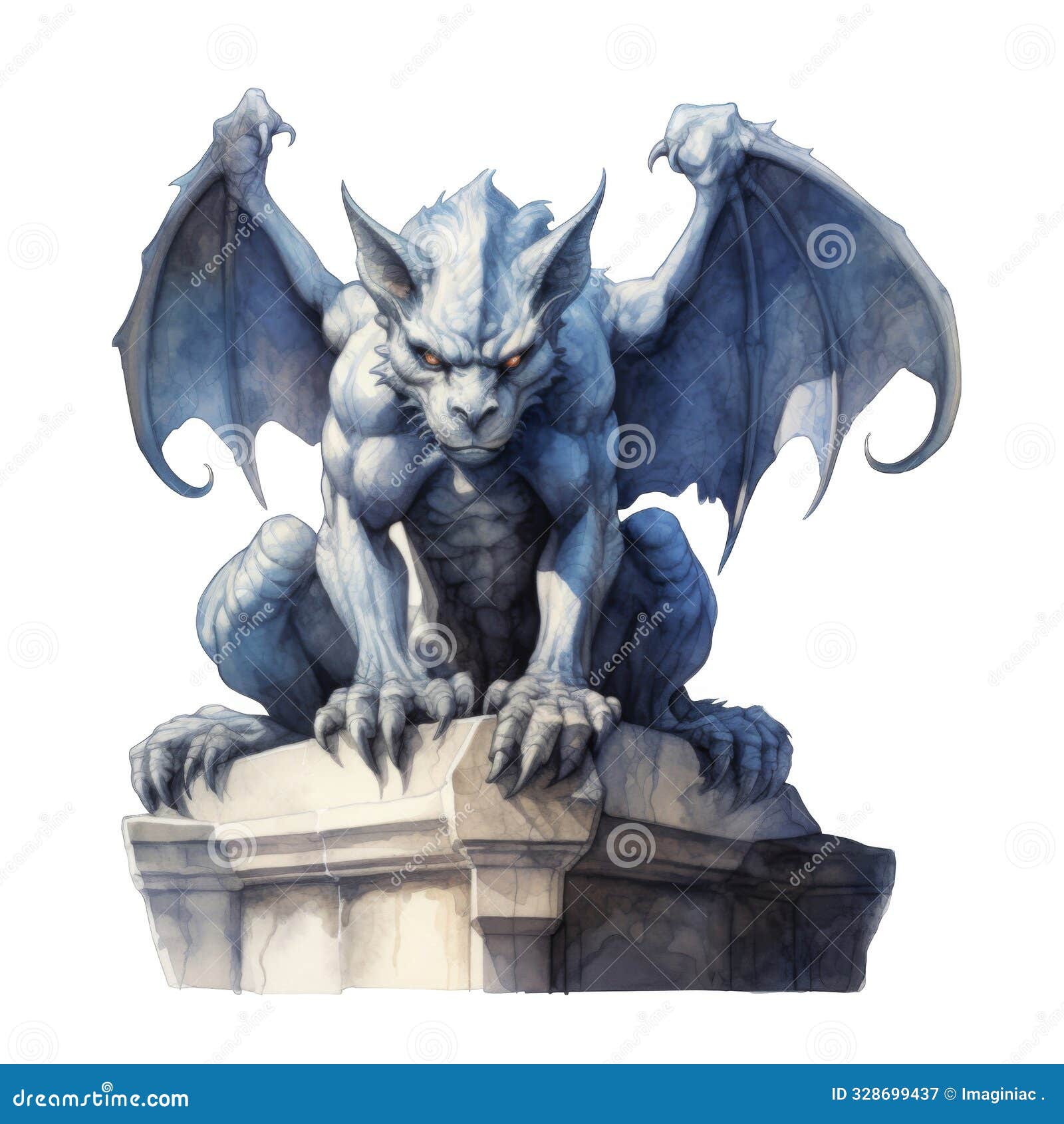 A Stone Gargoyle with Wings Perched on a Stone Plinth Stock ...
