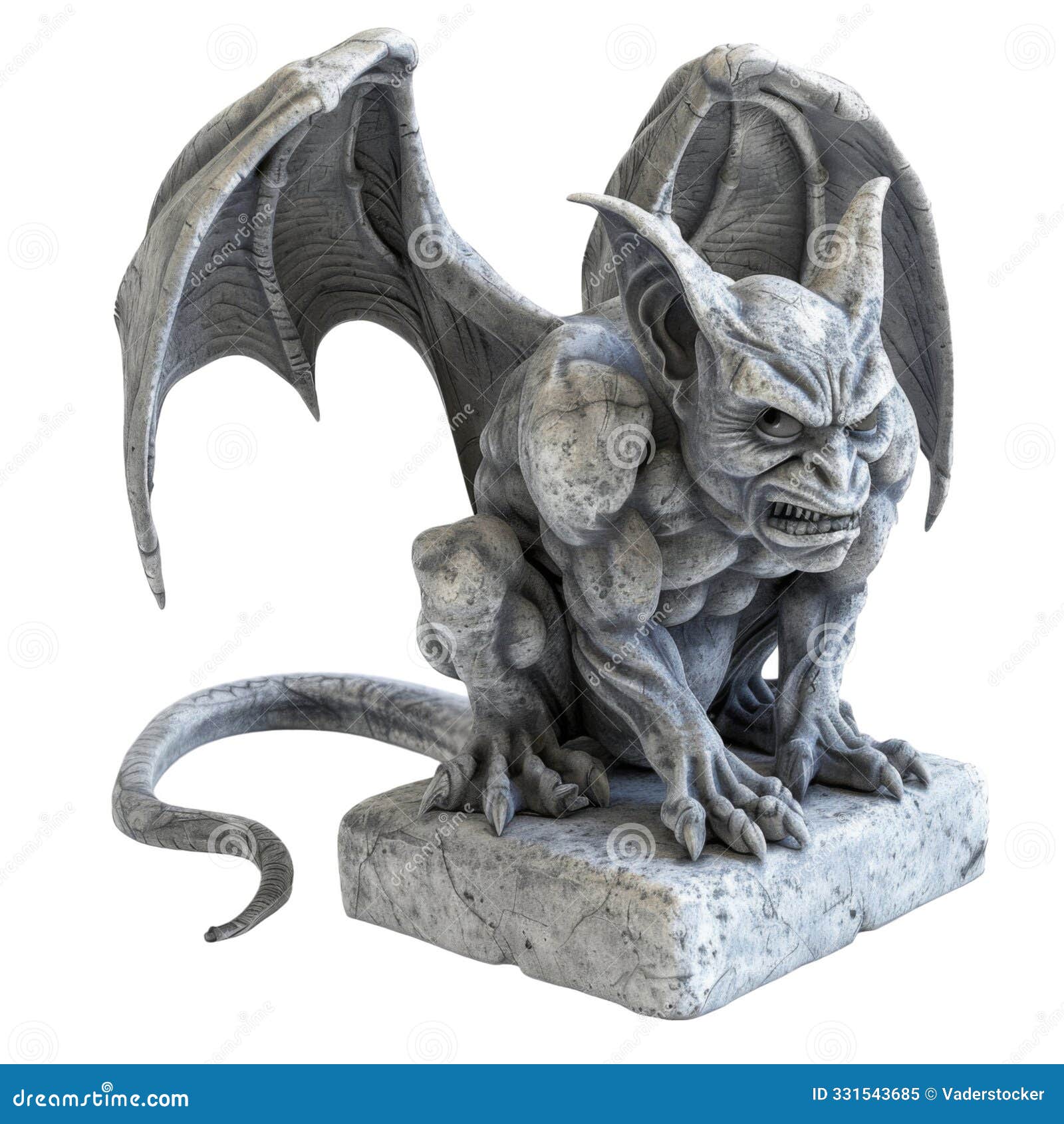 Stone Gargoyle with Wings and Tail, Sitting on a Base Stock ...
