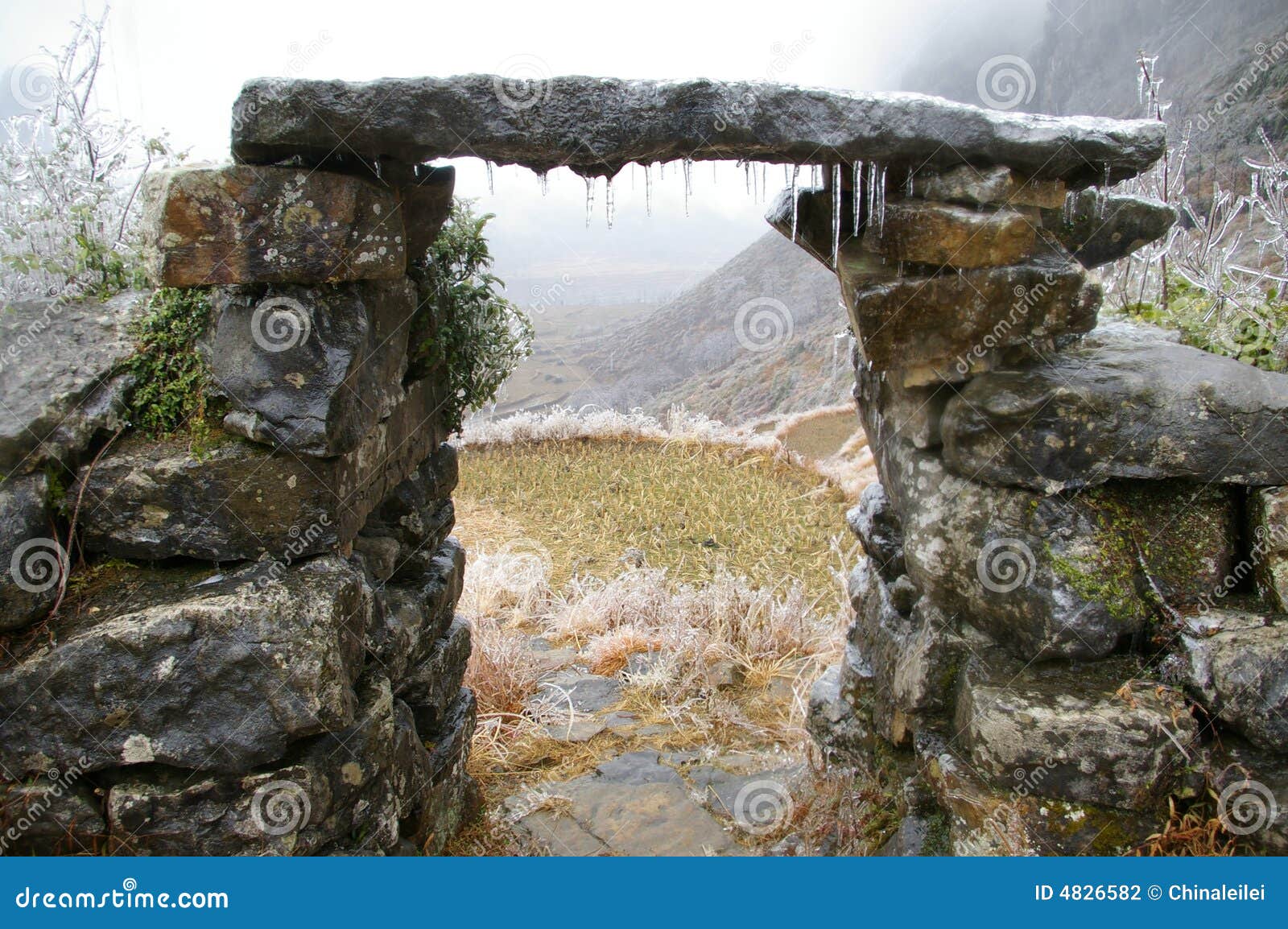 Stone gate stock photo. Image of icicle, winter, stone - 4826582