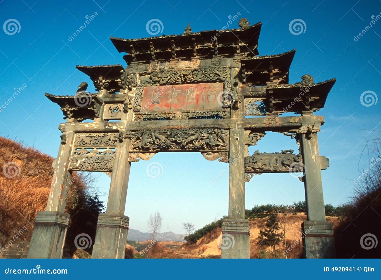 Stone Gate Of Old Pathway With River Below And Green Mossy Rocks In ...