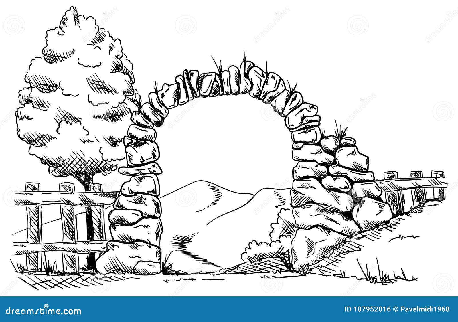 Stone gate draw stock vector. Illustration of gate, exterior - 107952016