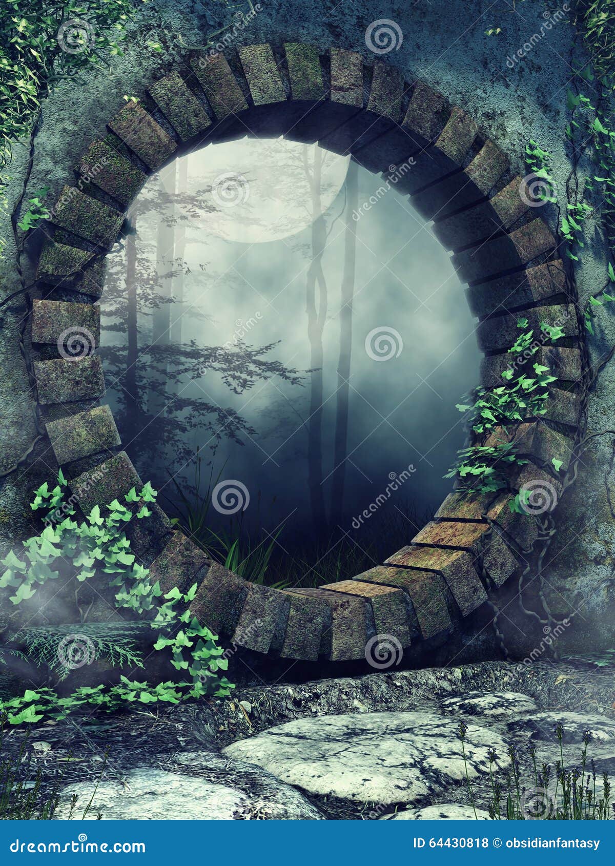 Stone Gate in a Gothic Garden Stock Illustration - Illustration of ...