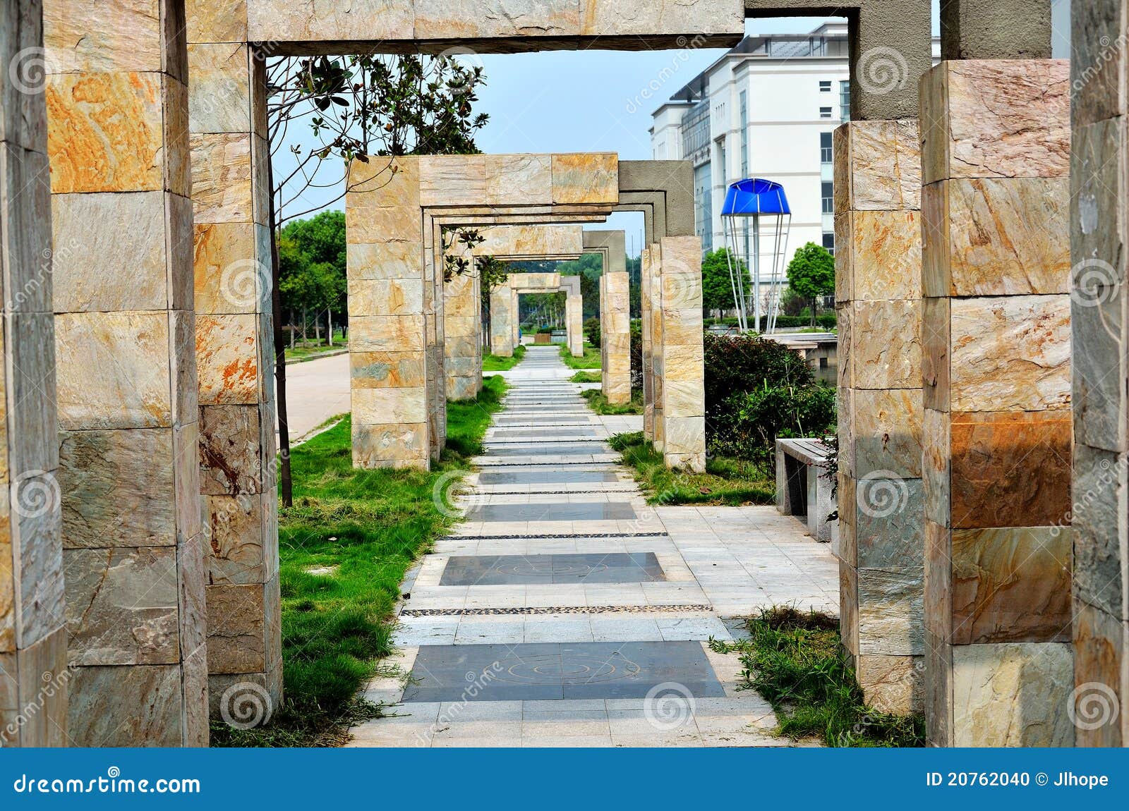 Stone gate and path stock photo. Image of lawn, stone - 20762040