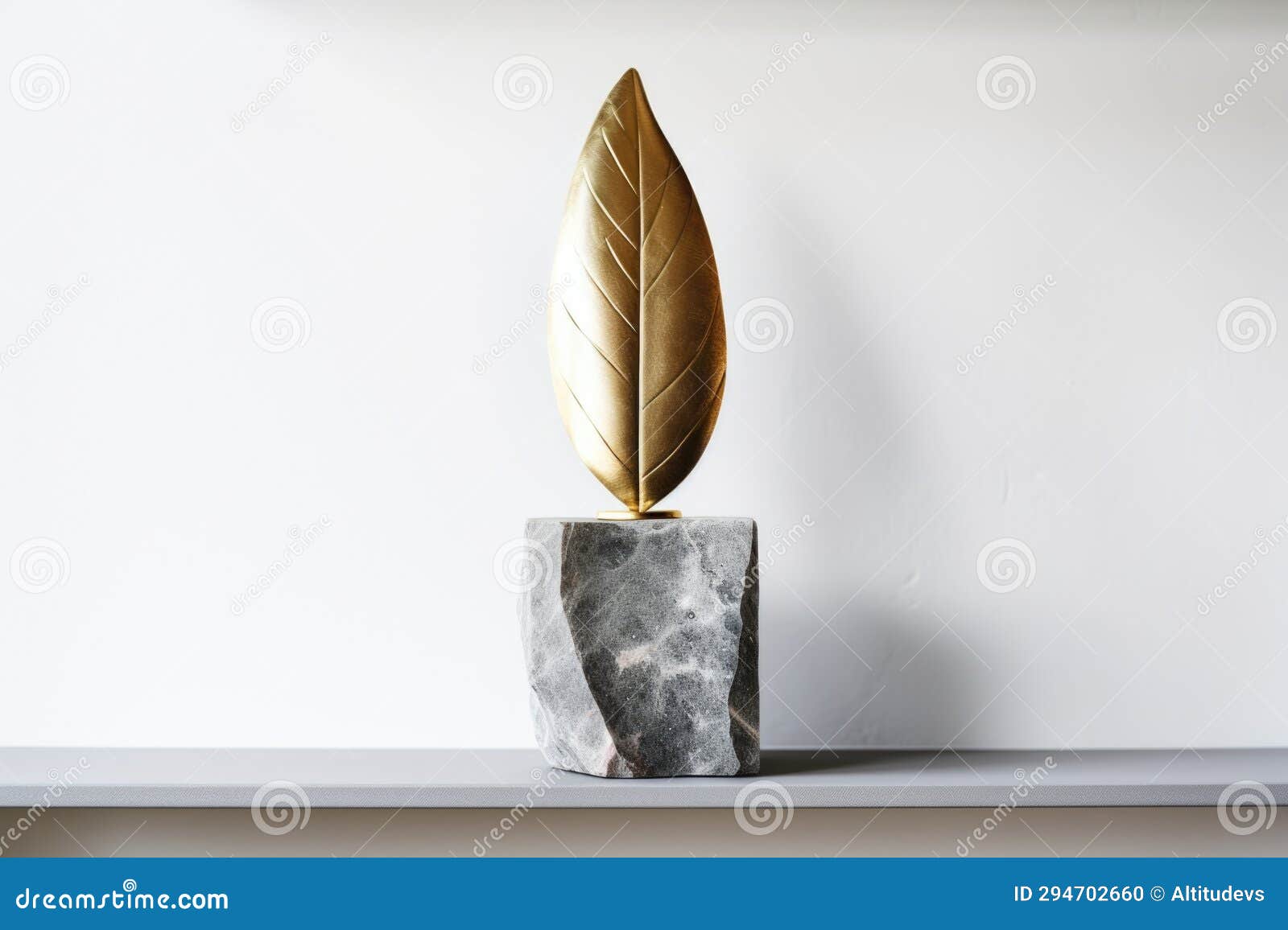 Stone and Gold Award Trophy on a White Shelf Stock Photo - Image of ...