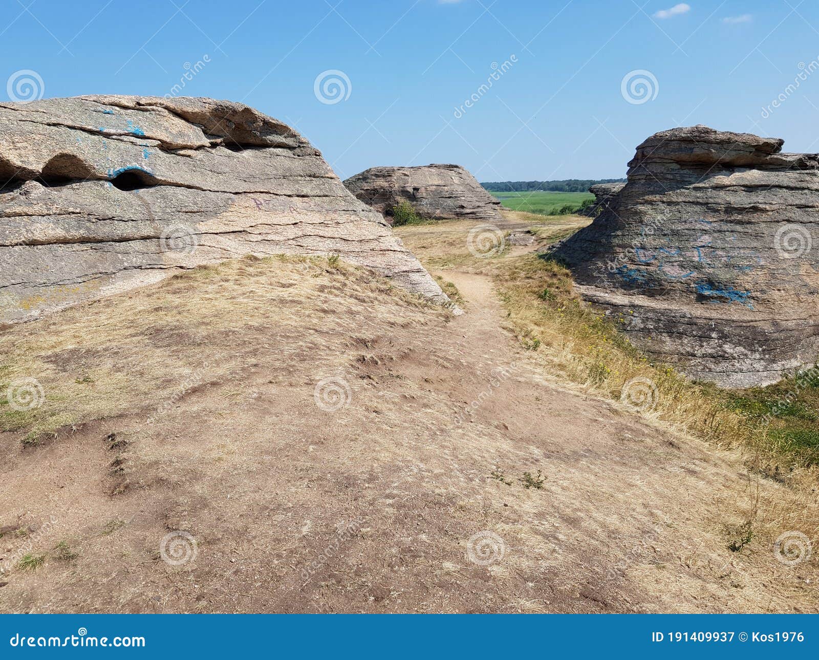 Stone Granite Rock in the Steppe Stock Image - Image of desert ...