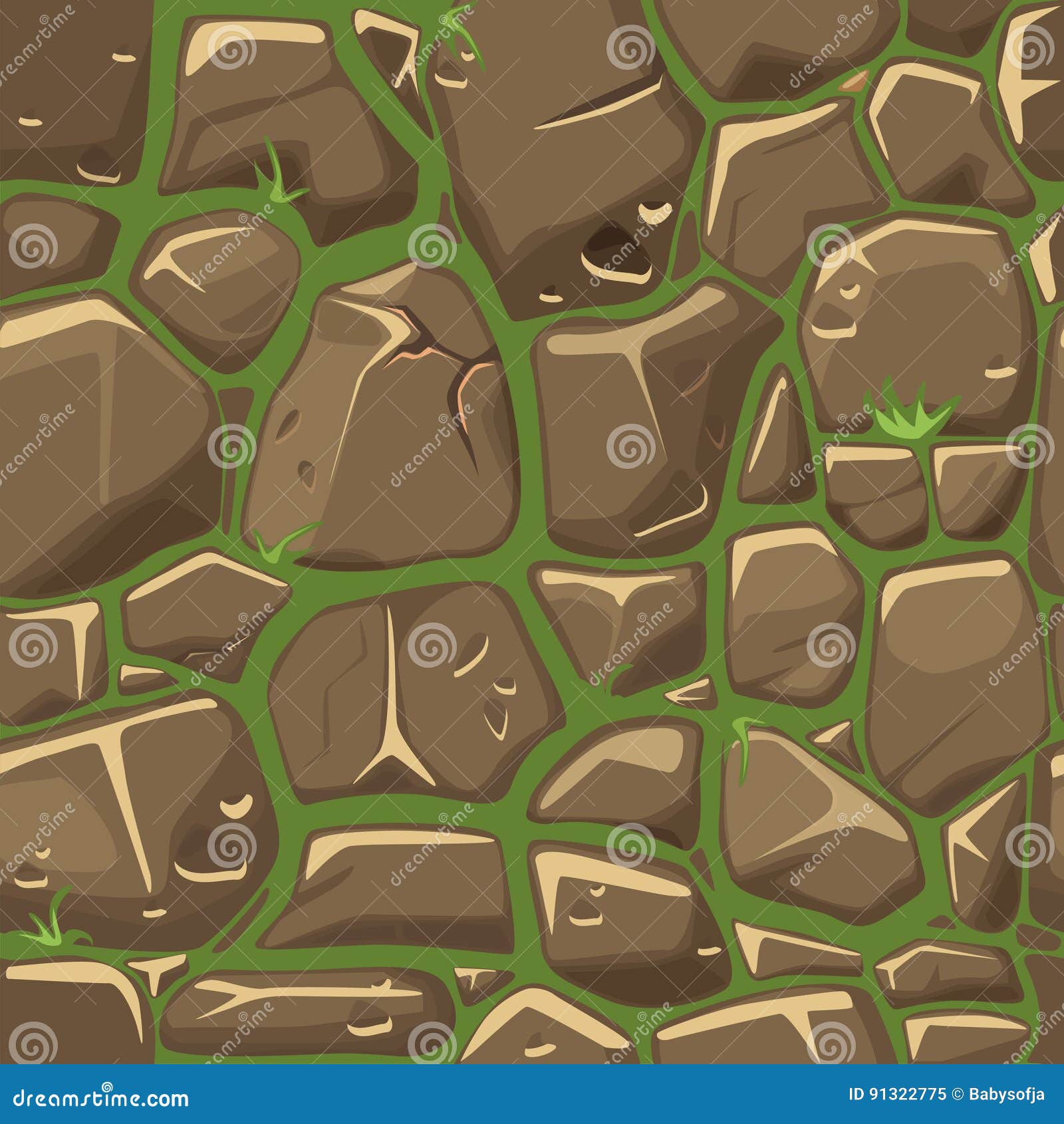 Stone On Grass Texture Seamless Background Cartoon Vector ...