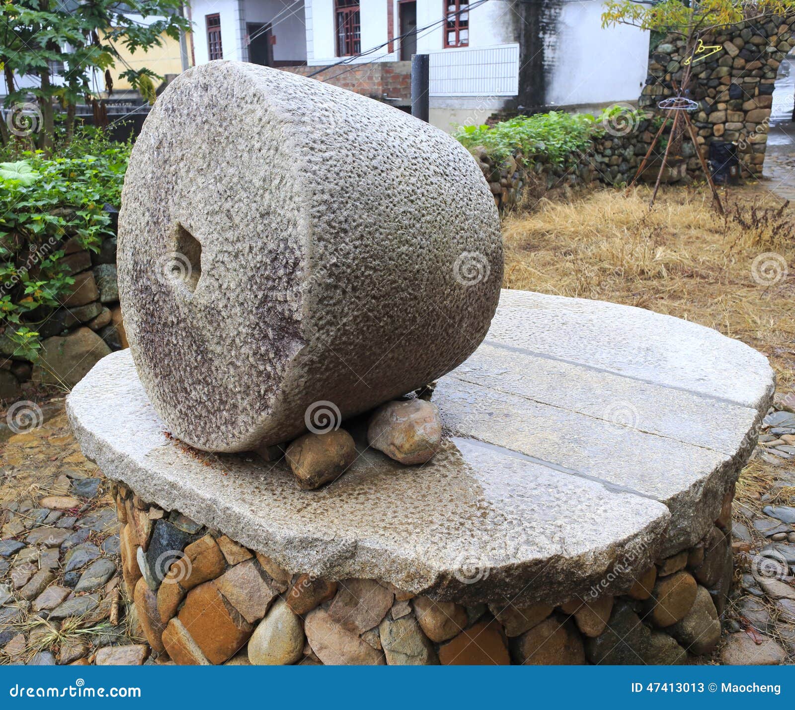 Stone grind stock image. Image of village, wheel, stones - 47413013