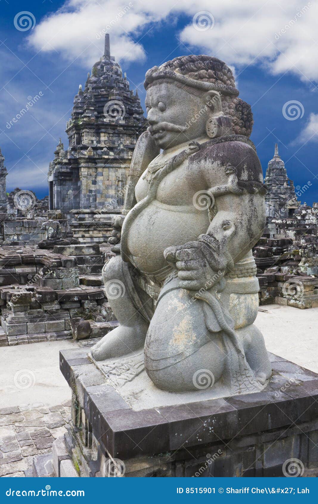 Stone Guardian at Sewu Temple, Indonesia Stock Image - Image of relic ...