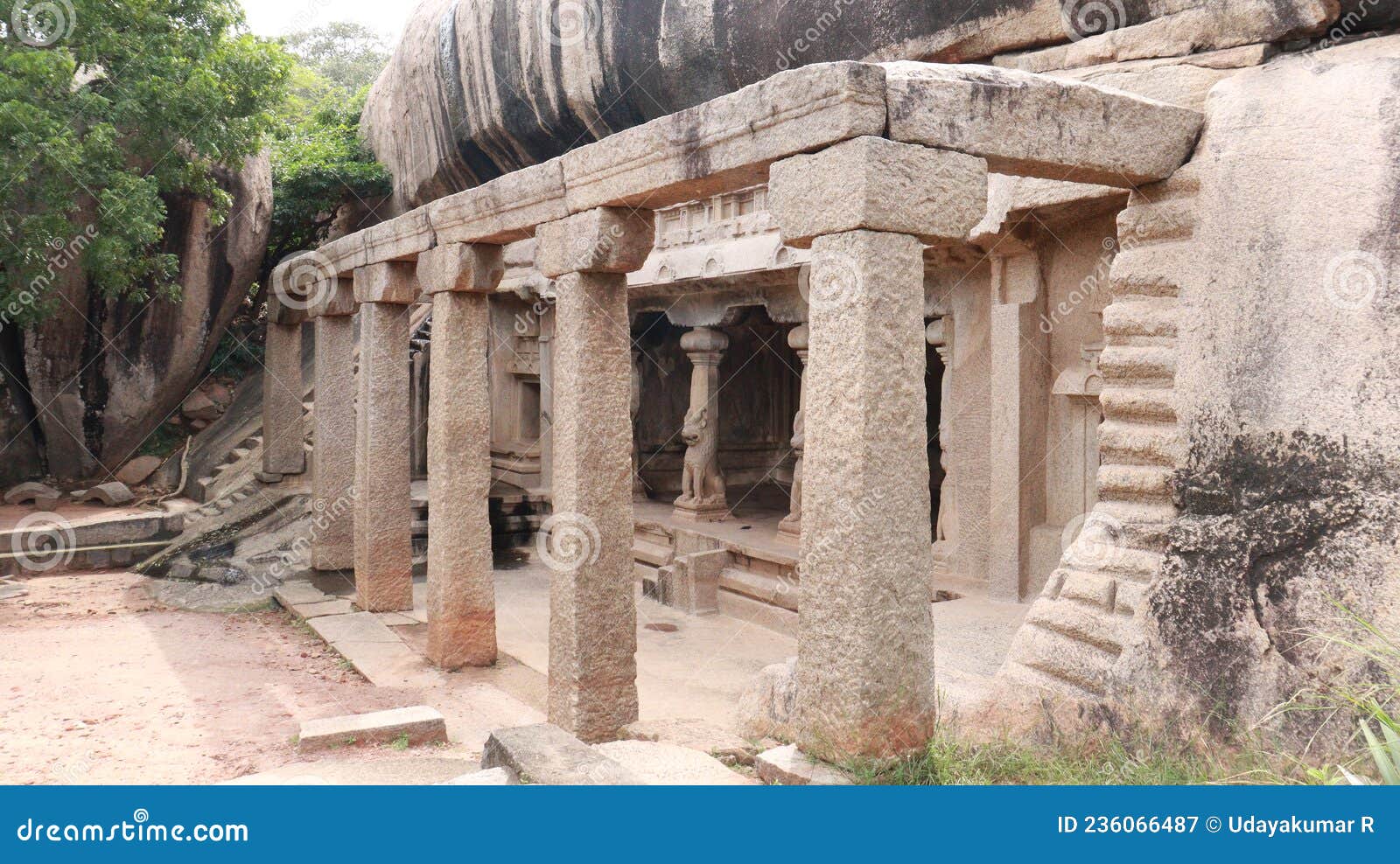 Stone Hall Carved in the Rock with Pillars in the Cave Background and ...