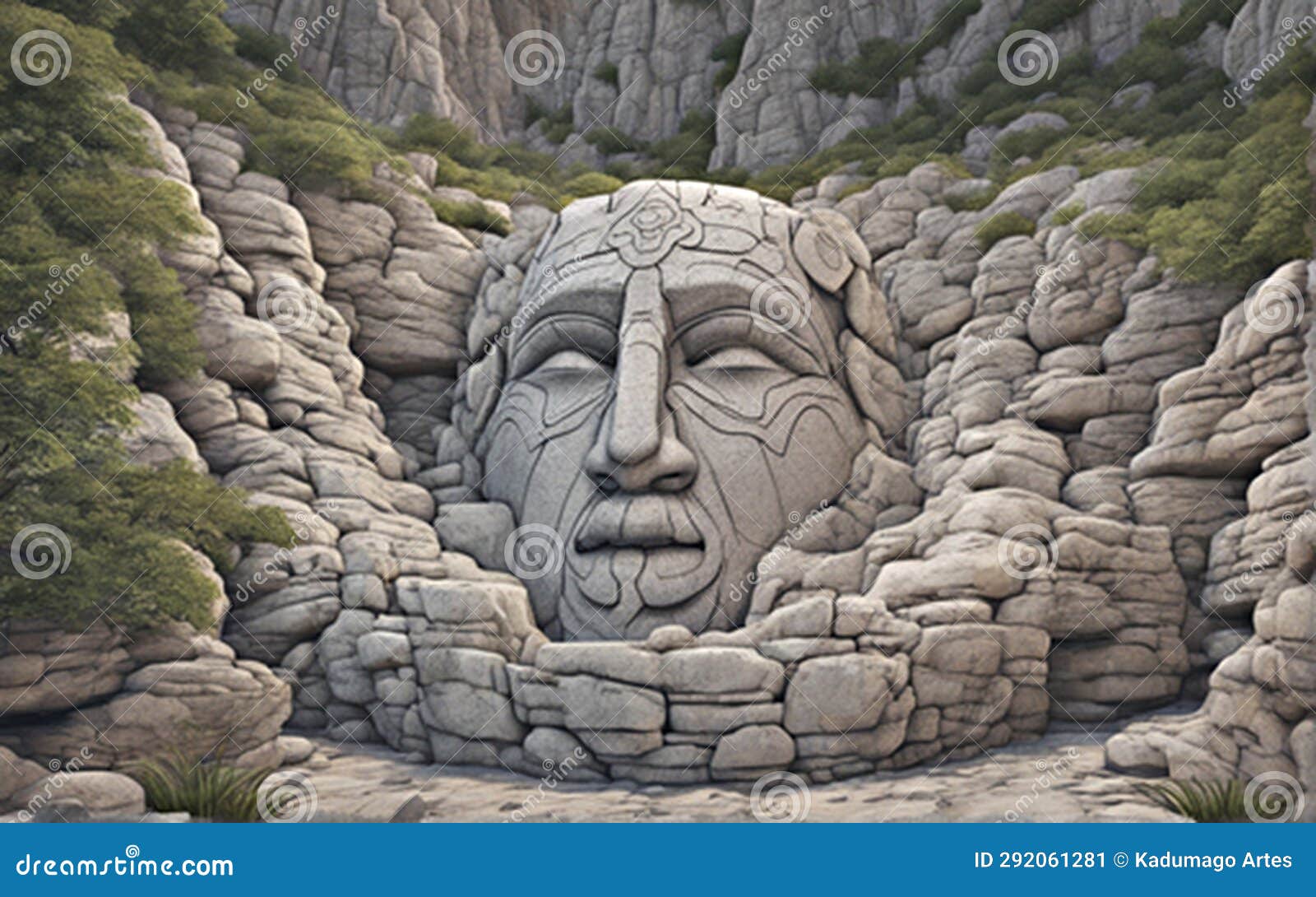 Stone Head Embedded in the Rocks of a Mountain Stock Image - Image of ...