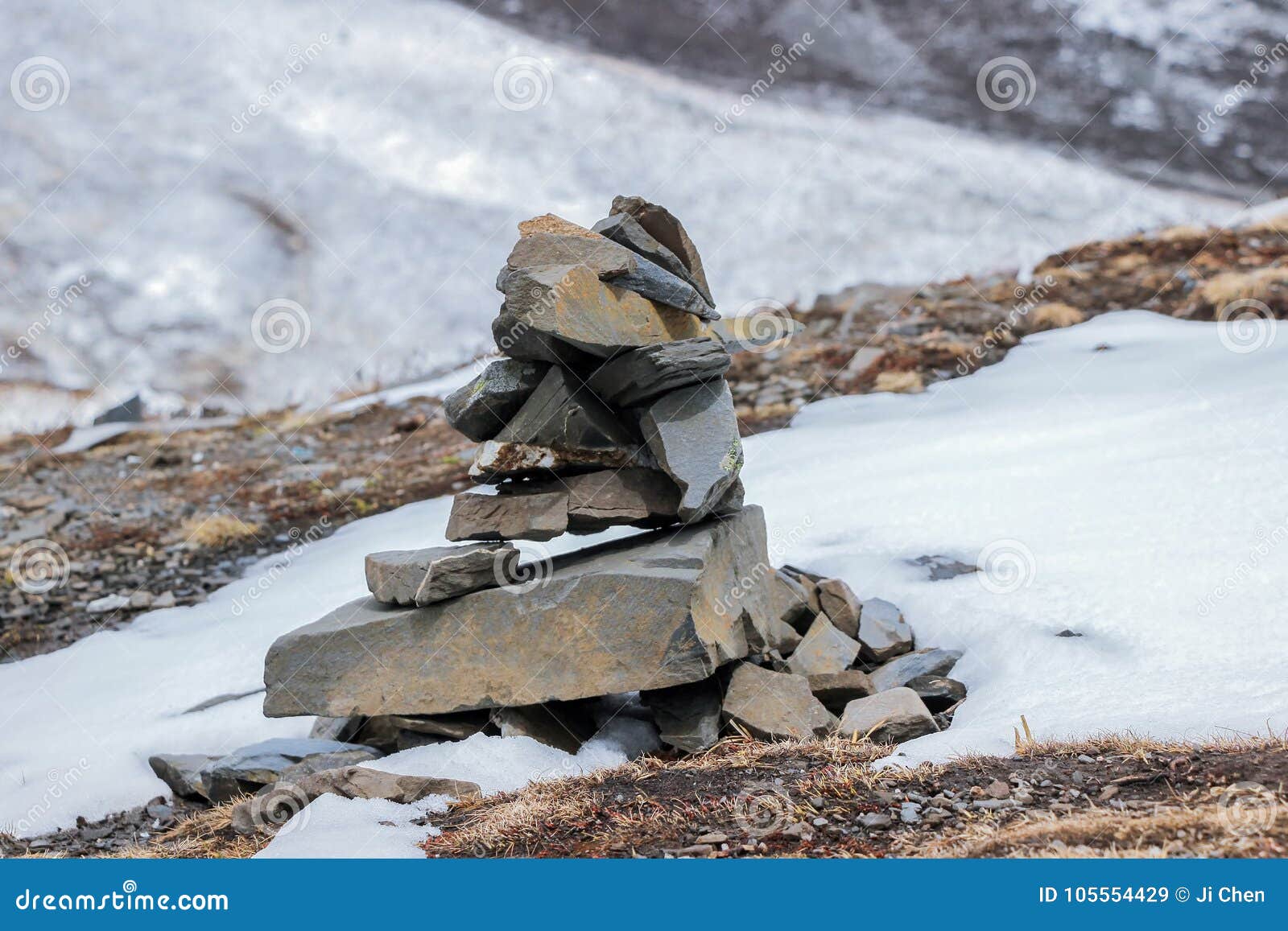 Stone Heap on Snow Mountain Stock Image - Image of religion, view ...