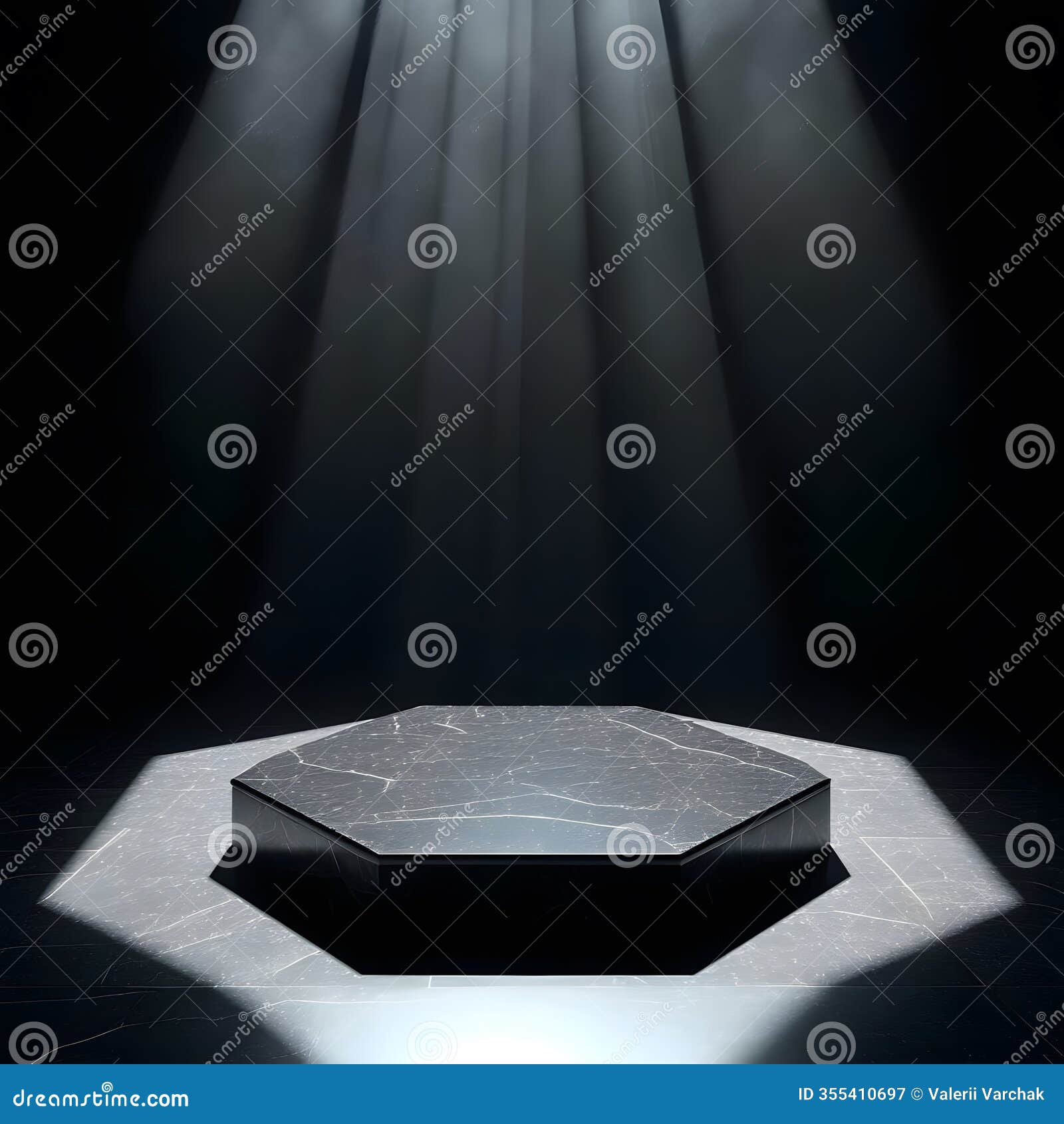Stone Hexagon Podium Dramatic Spotlight in Natural Setting Stock ...