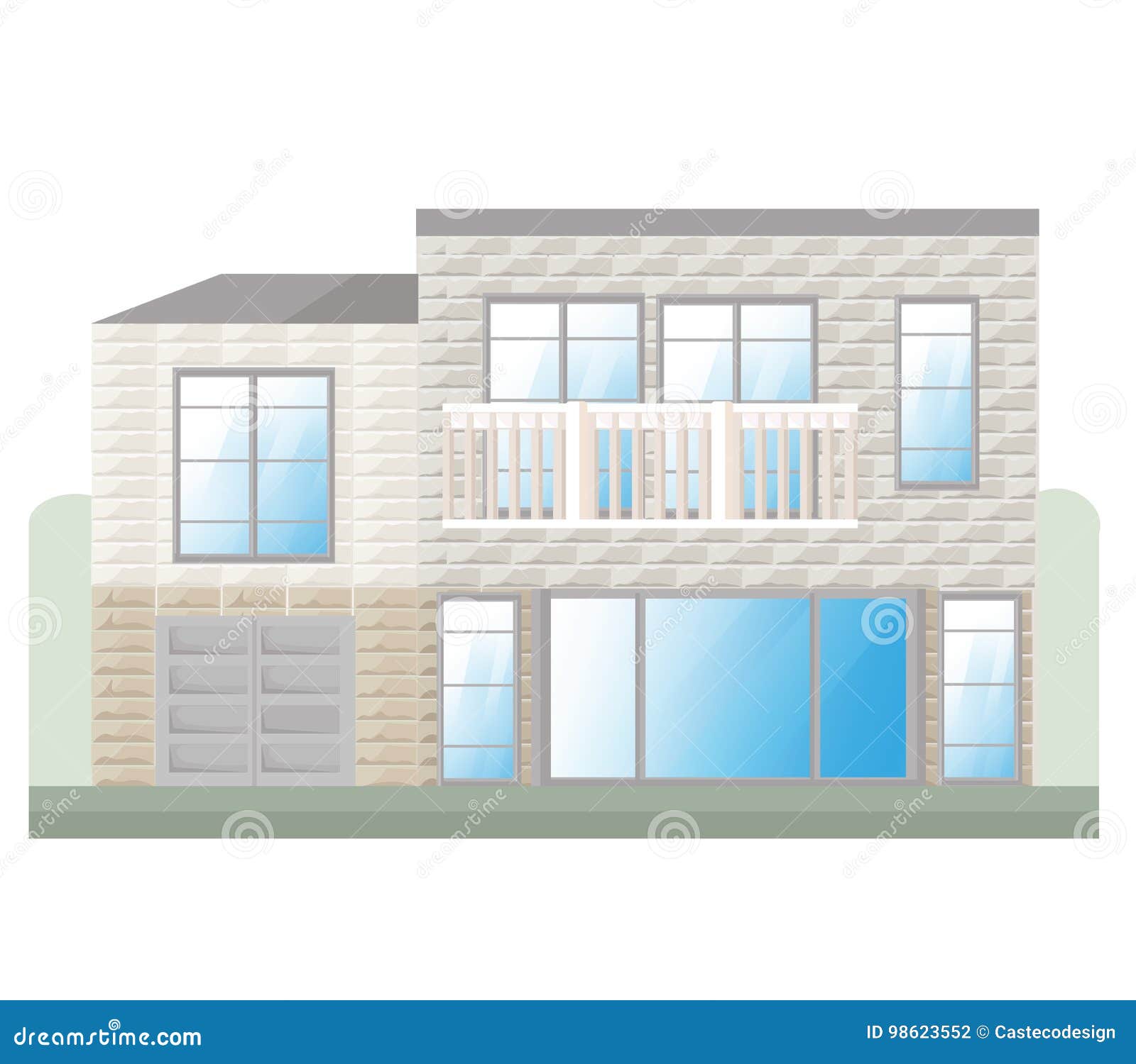 Stone House Facade Vector. Architecture Detailed Building Front View ...