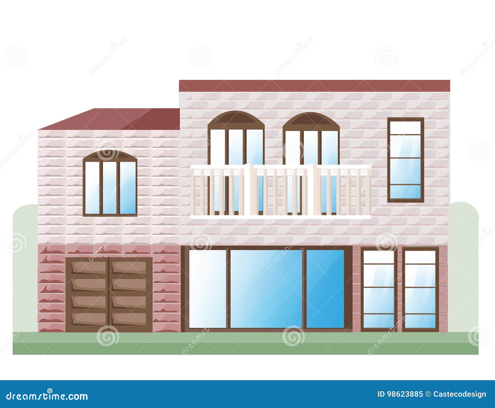 Red Stone House Facade Vector. Architecture Detailed Building Front ...
