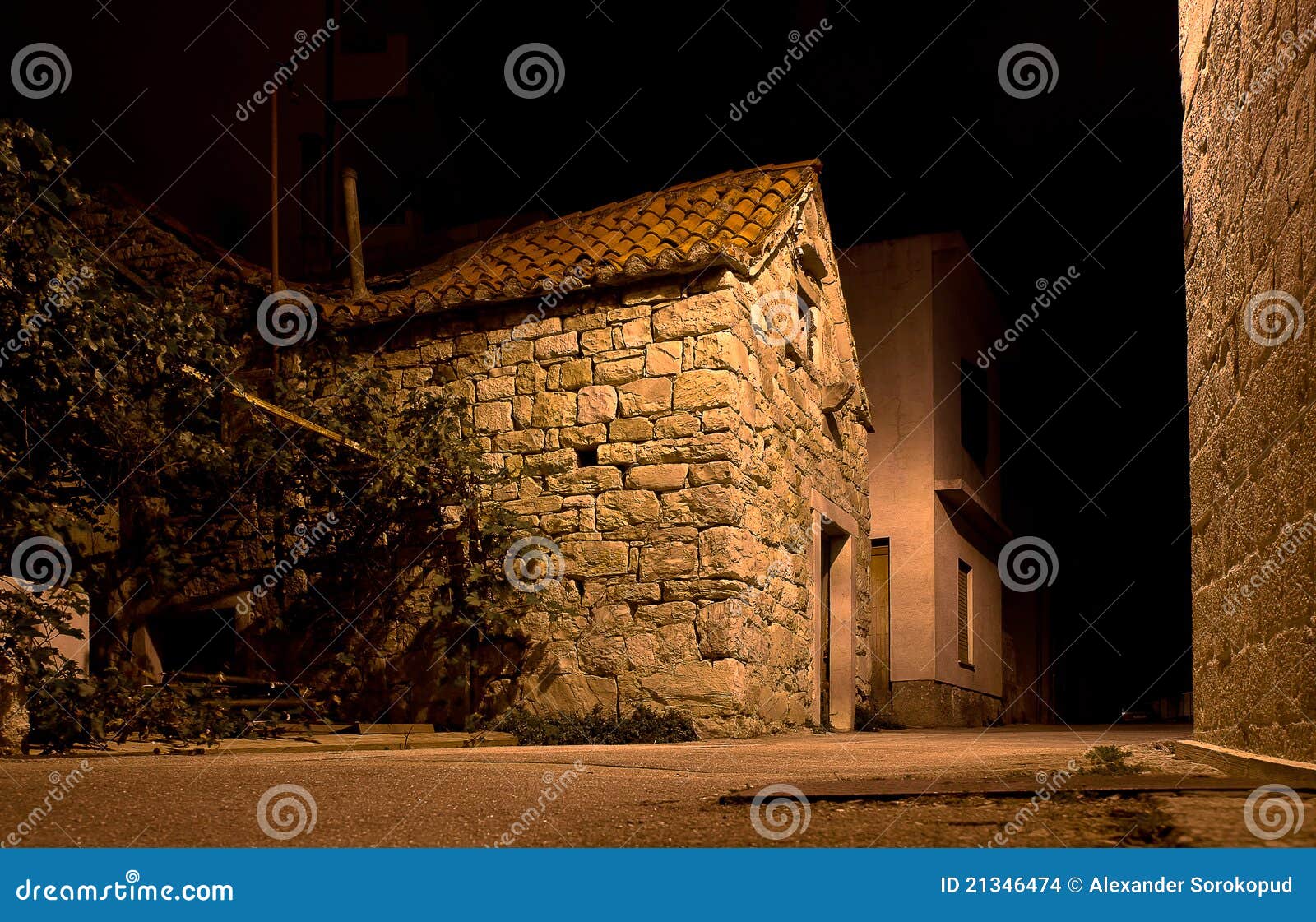 Stone House in Old City Night View Stock Photo - Image of building ...
