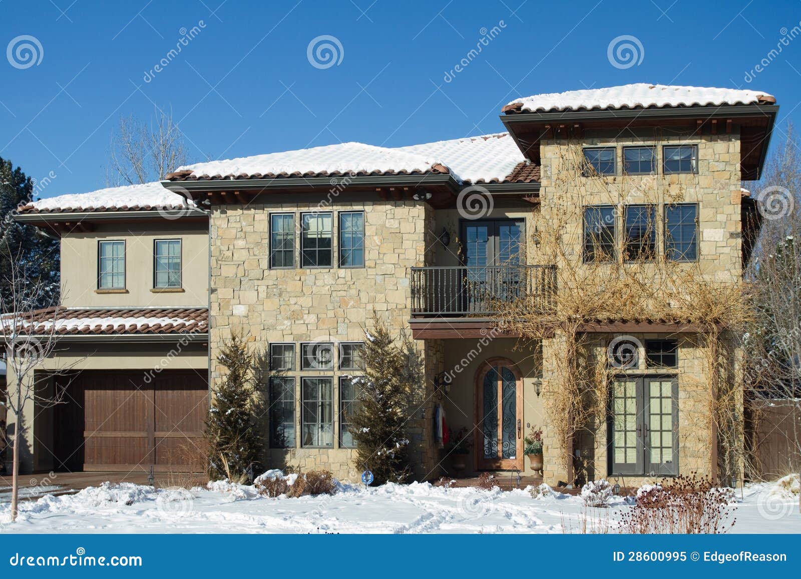 Stone House in Snow stock image. Image of home, architecture - 28600995