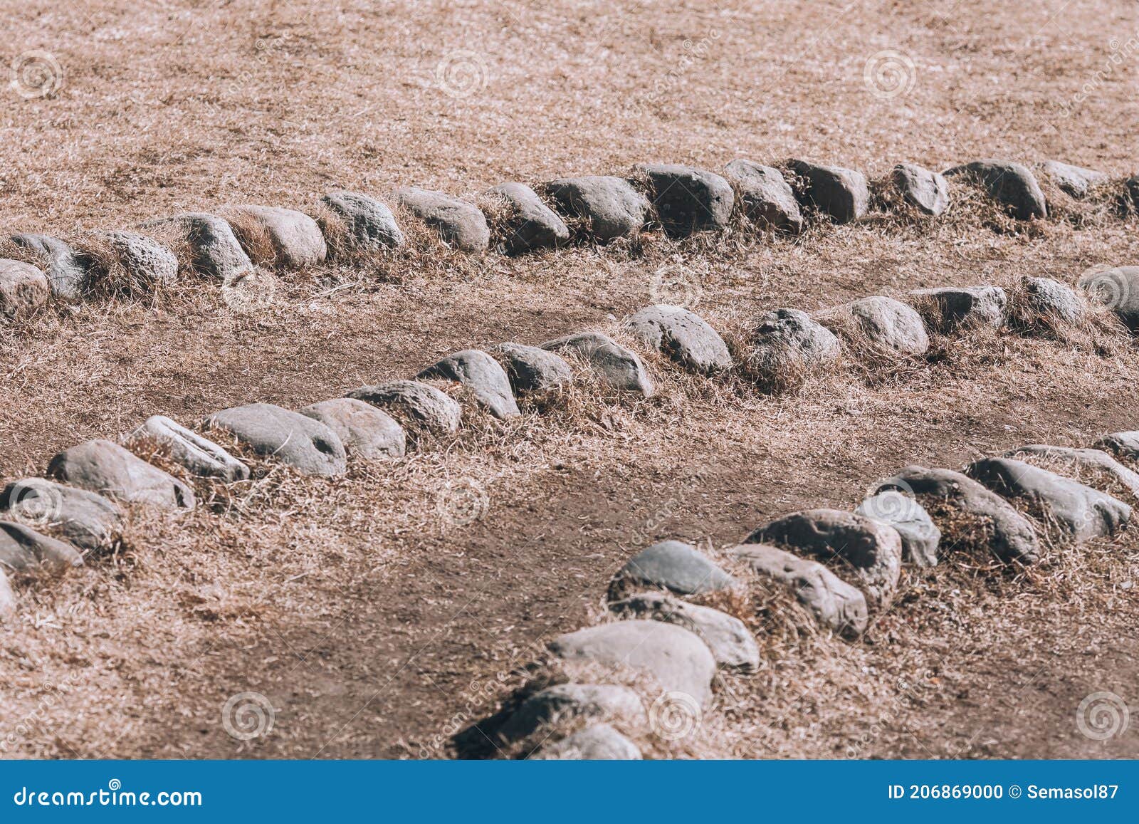 Stone Labyrinth. Many Small Cobblestones Lined with a Pattern Stock ...