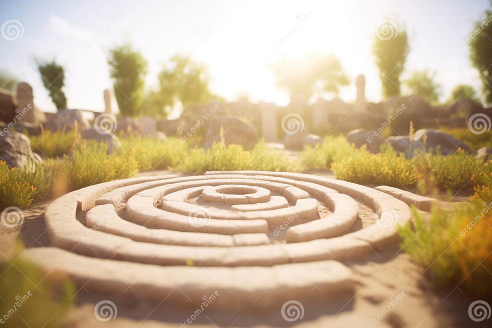 Stone Labyrinth in a Serene Setting Under Gentle Sunlight Stock Image ...