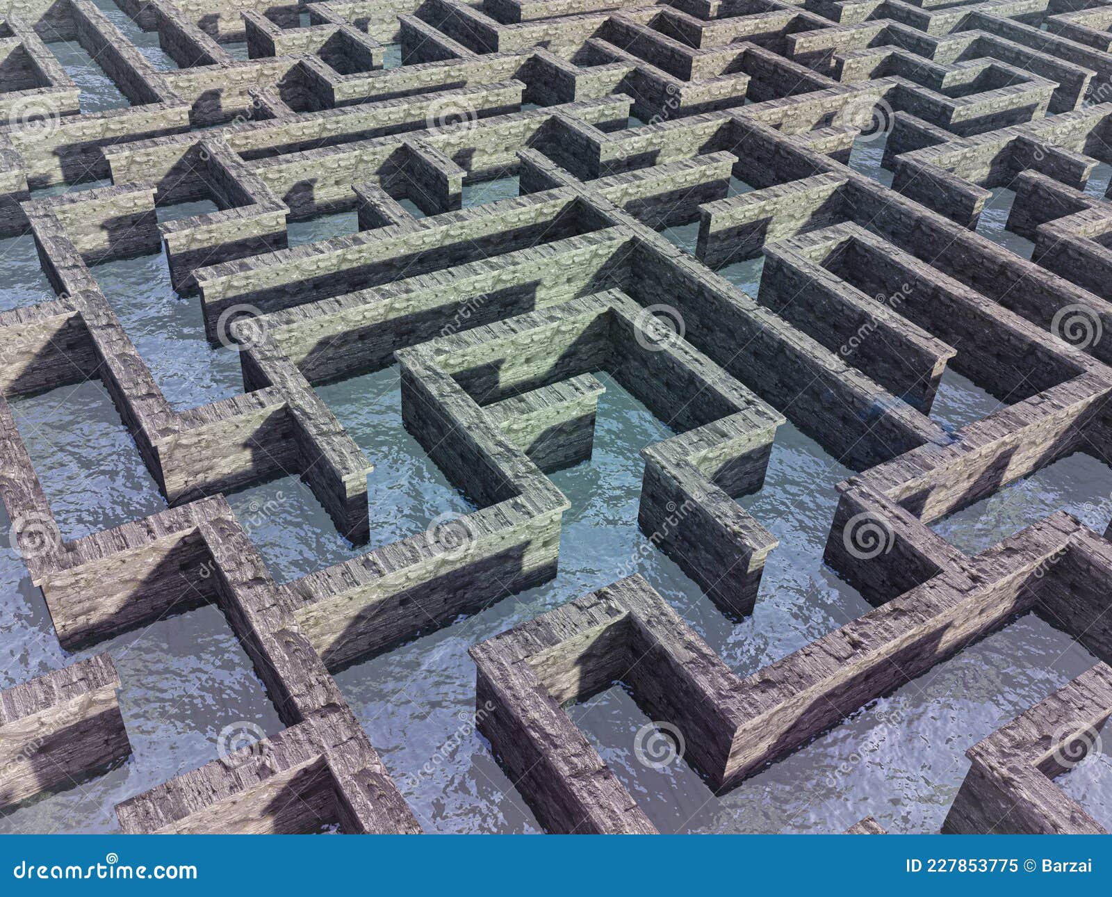 Stone labyrinth and water. stock illustration. Illustration of design ...