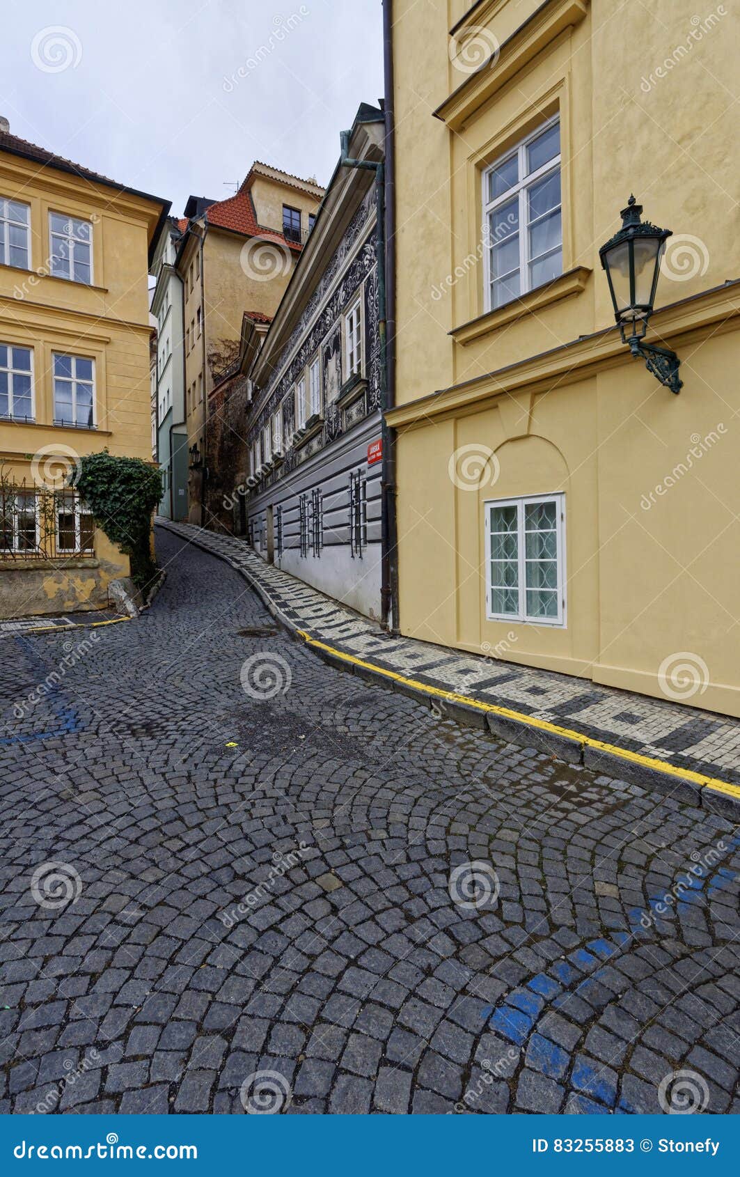 Stone Laid Lane of Prague Going through Two Rows of Classic Buildings ...