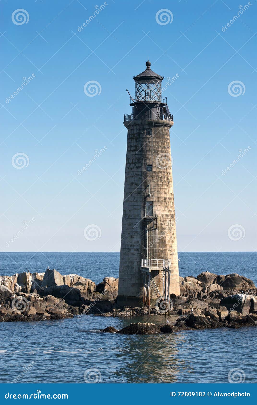 Stone Lighthouse on Boston Harbor Stock Photo - Image of massachusetts ...